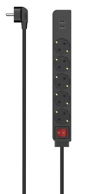 Разклонител Hama - 223184, 5 гнезда, USB, 17W, 1.4 m, черен | Ozone.bg