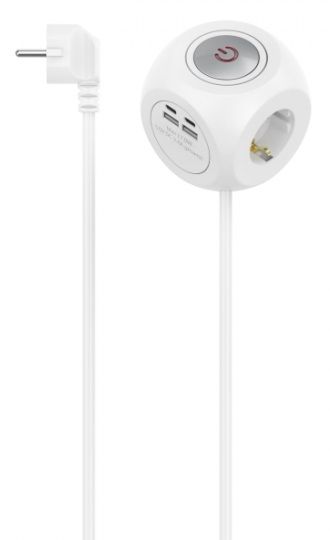 Разклонител Hama - 223195, 3 гнезда, 2x USB-C/A, 1.4m, бял | Ozone.bg