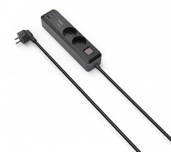 Разклонител Hama - 223188, 2-гнезда, USB-A/USB-C, 1.4 m, черен | Ozone.bg