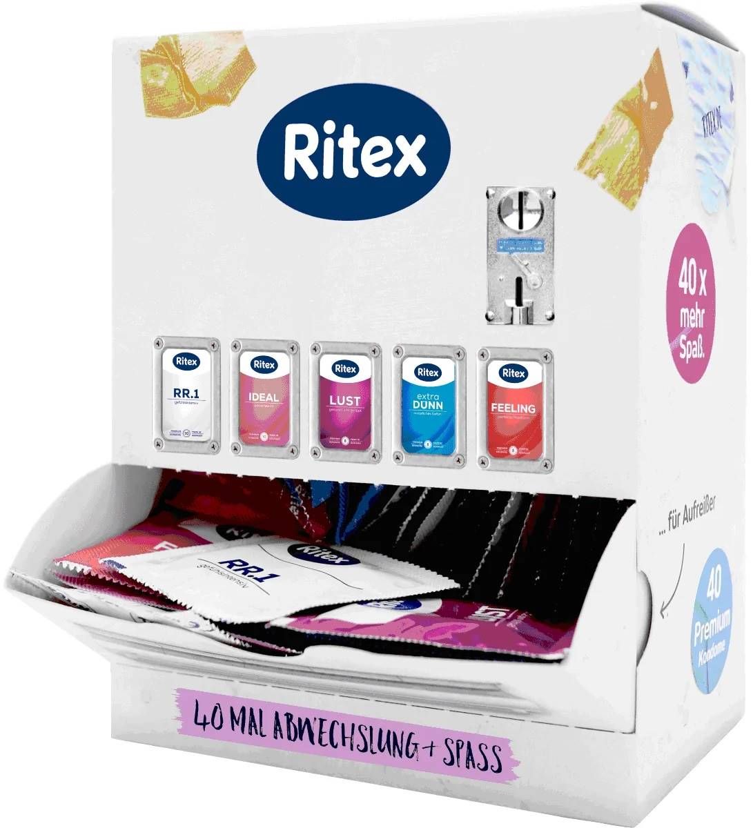 Retro Condom Machine Презервативи, микс, 40 броя, Ritex | Ozone.bg
