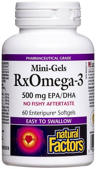 RXOmega-3 Mini-Gels, 500 mg, 60 софтгел капсули, Natural Factors | Ozone.bg