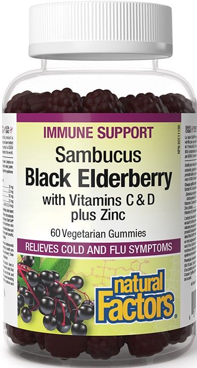Sambucus Black Elderberry, 60 желирани таблетки, Natural Factors | Ozone.bg