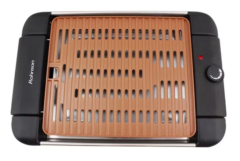 Скара Rohnson - R-2515, 1250W, незалепващо, оребрена, оранжева | Ozone.bg