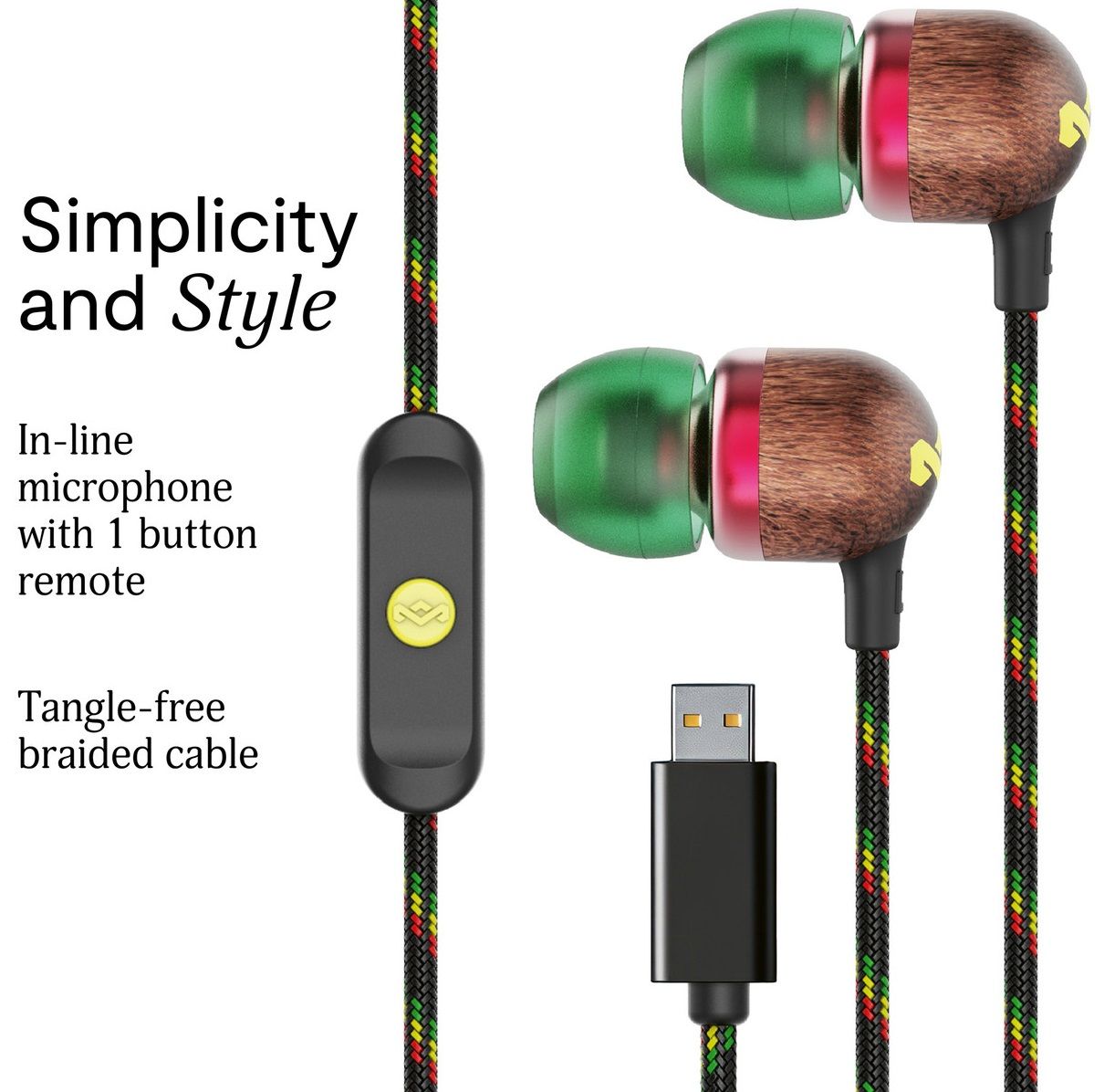 Слушалки с микрофон House of Marley - Smile Jamaica USB-C, Rasta | Ozone.bg