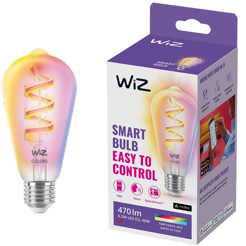 Смарт крушка WiZ - 6.3W LED, E27, ST64, RGB, dimmer | Ozone.bg