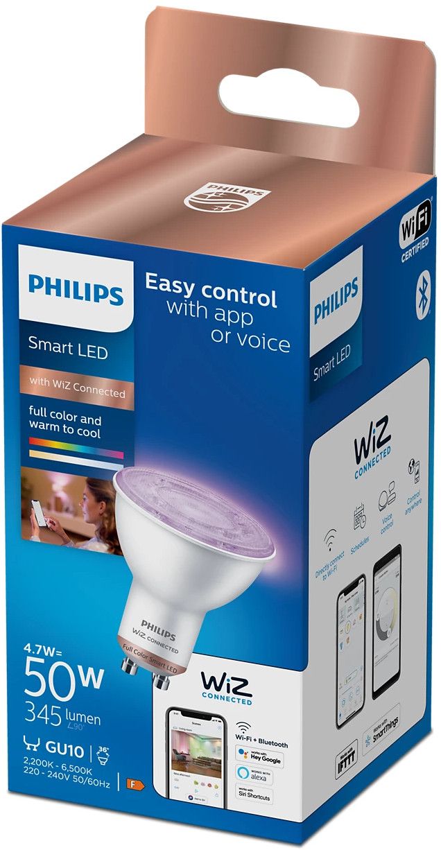 Смарт крушка Philips - Smart с WiZ, 4.7W, GU10, PAR16, dimmer | Ozone.bg