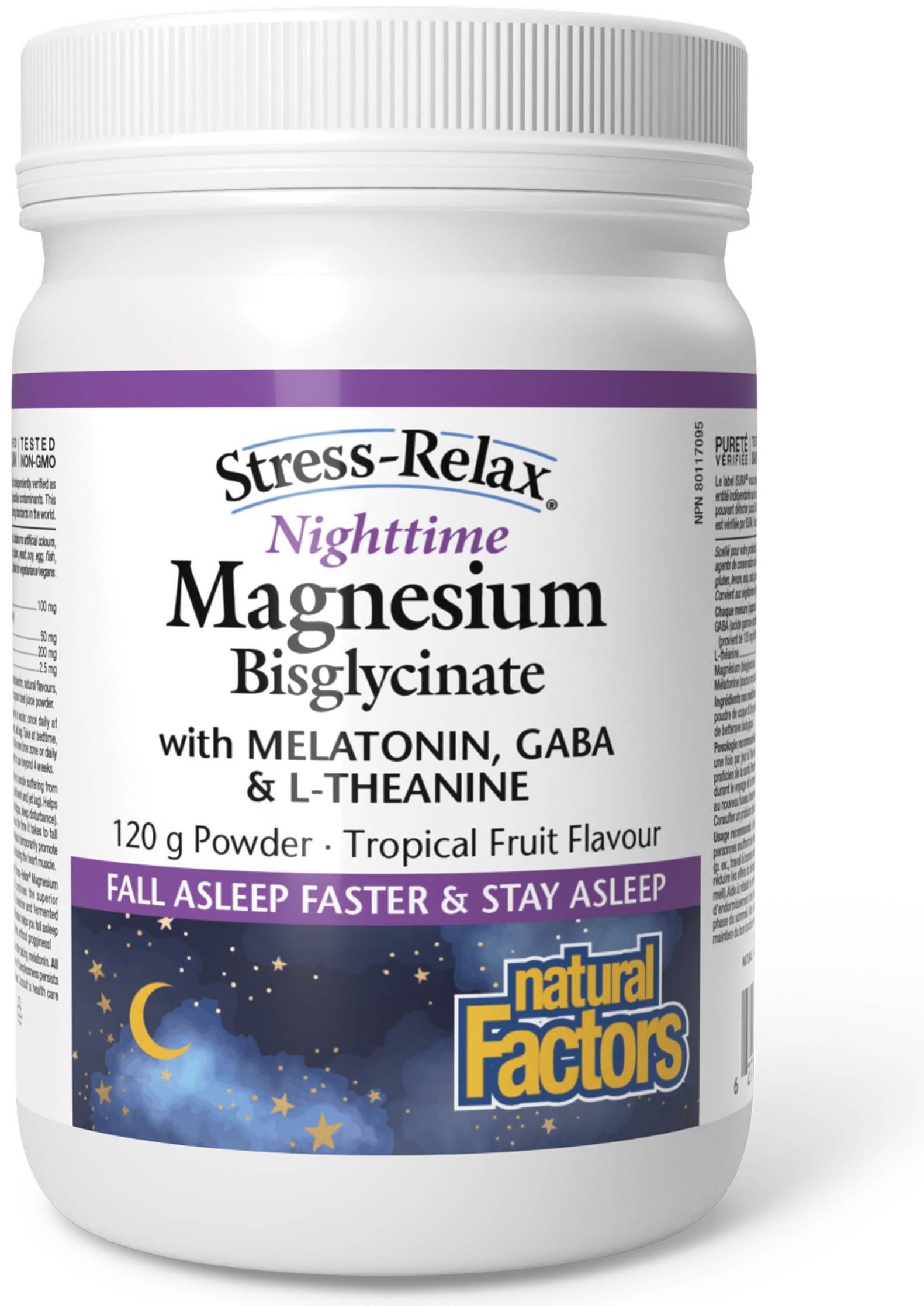 Stress-Relax Nighttime Magnesium Bisglycinate, 120 g, Natural Factors ...
