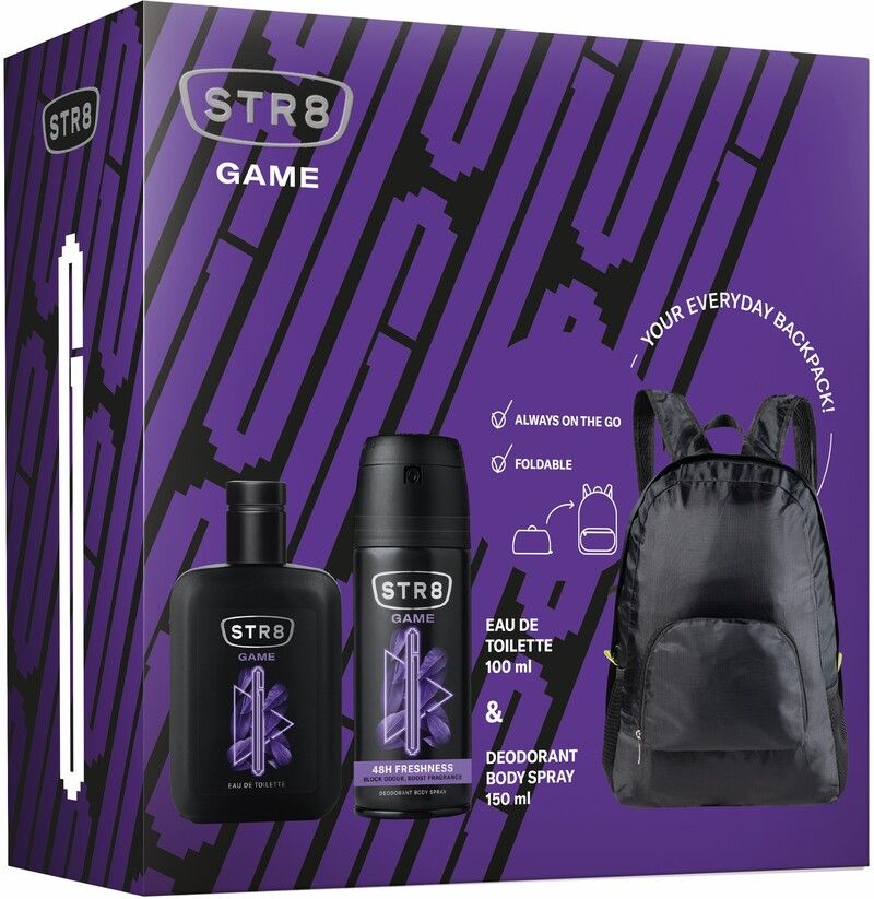 STR8 Game Комплект - Тоалетна вода и Део спрей, 100 + 150 ml + Раница ...