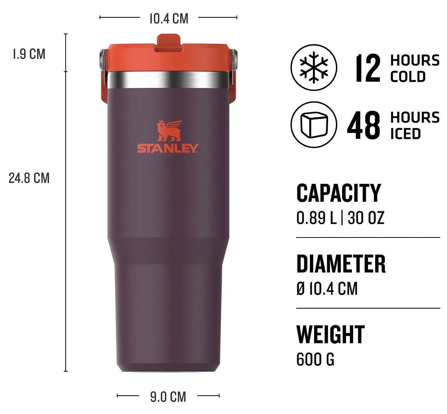 Термочаша Stanley The IceFlow - Flip Straw, Plum, 890 ml | Ozone.bg