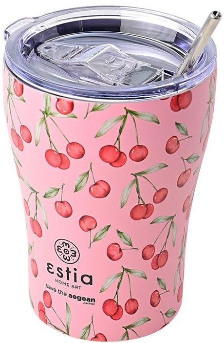 Термочаша със сламка Estia Save the Aegean - Cherry Rose, 350 ml | Ozone.bg