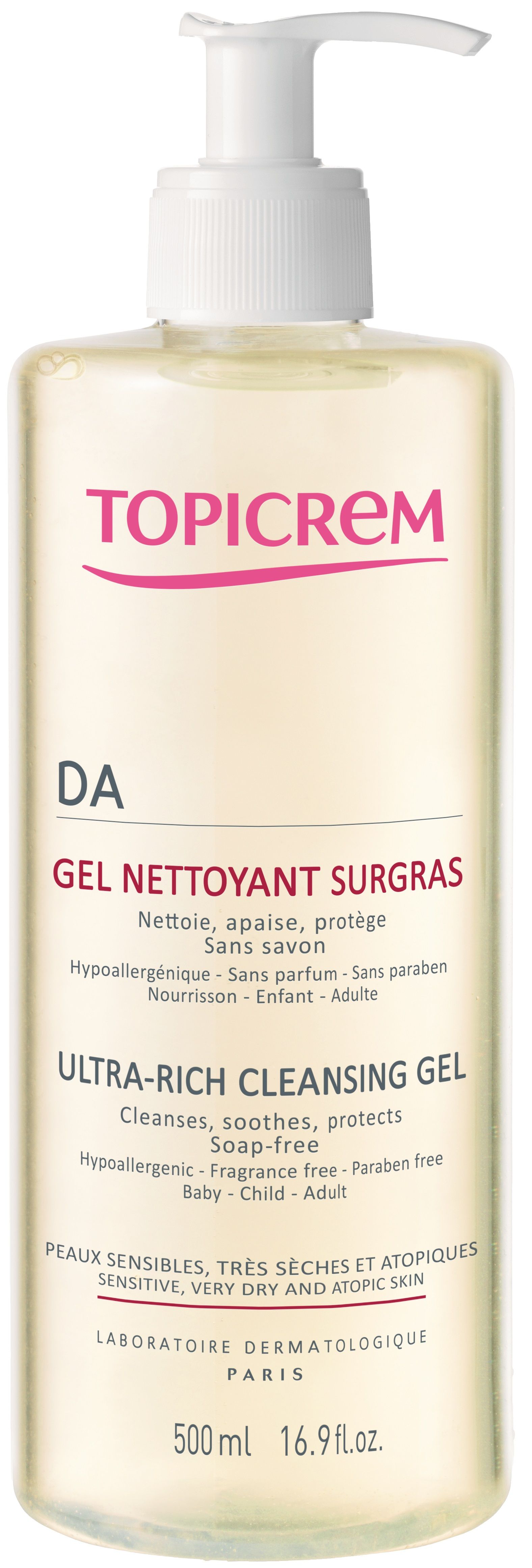 Topicrem DA Почистващ гел за лице и тяло Ultra-Rich, 500 ml | Ozone.bg