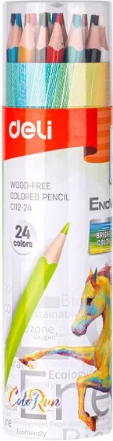 Цветни моливи Deli Enovation - EC112-24, 24 цвята, в тубус | Ozone.bg