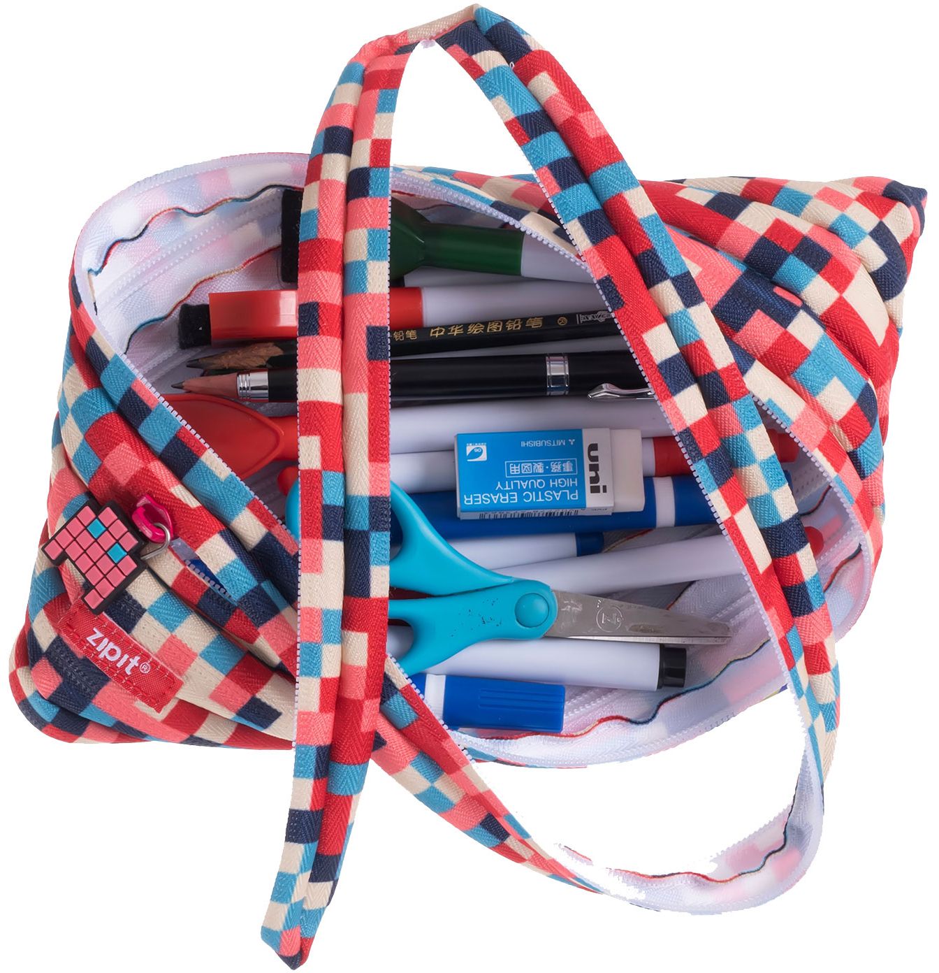 Ученически несесер Zipit Pixel - Голям, синьо-червен | Ozone.bg