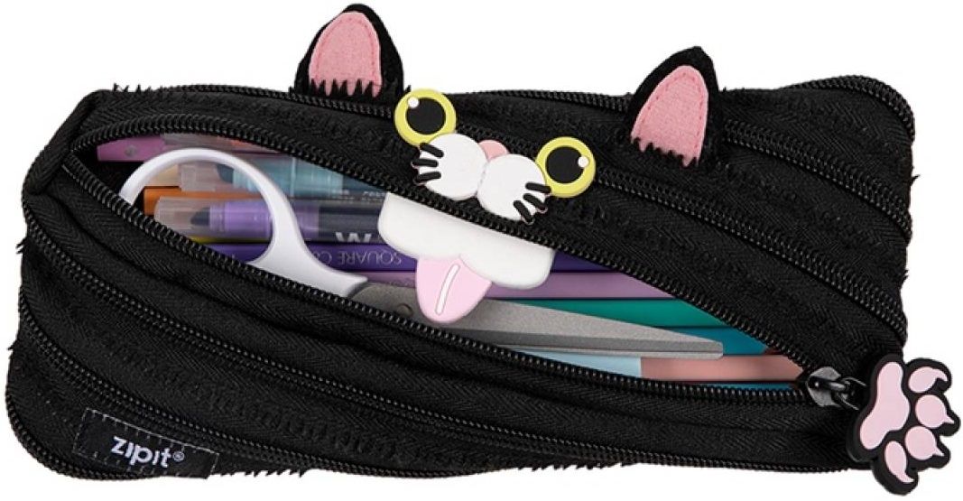 Ученически несесер Zipit - Cat, среден, черен | Ozone.bg