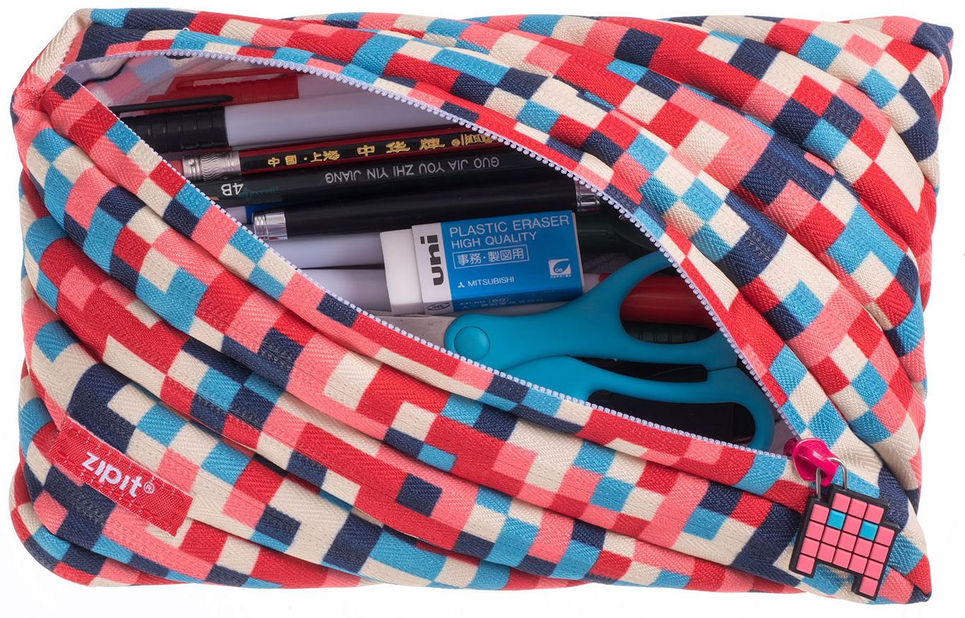 Ученически несесер Zipit Pixel - Голям, синьо-червен | Ozone.bg