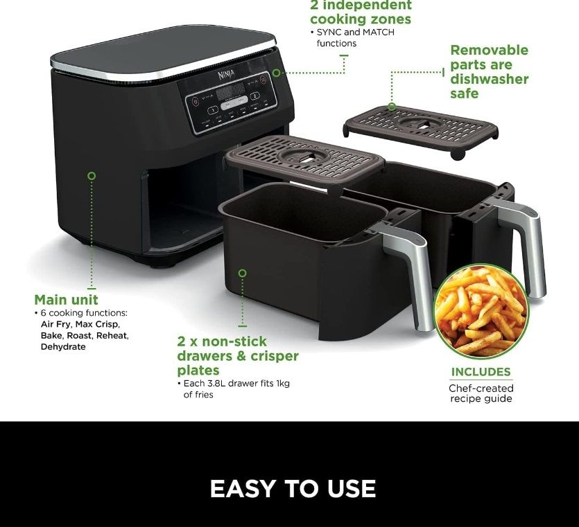 Уред за здравословно хранене Ninja - Foodi AF300, 2470W, 7.6 l, черен | Ozone.bg