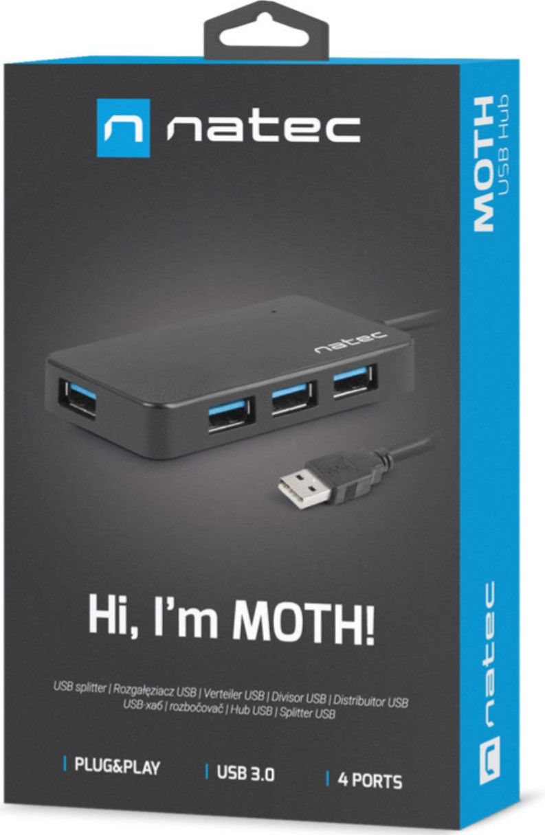 USB хъб Natec - MOTH, 4 порта, USB-A, черен | Ozone.bg