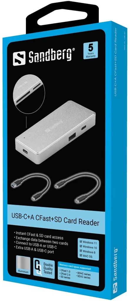 USB хъб Sandberg - USB-C+A CFast+SD Card Reader, сребрист | Ozone.bg