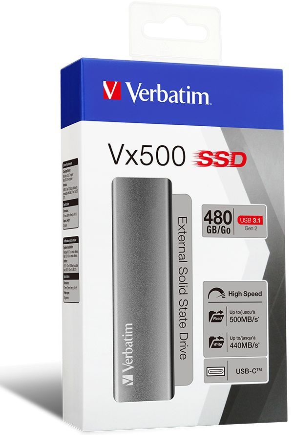 Външна SSD памет Verbatim - Vx500, 480GB, USB 3.1, сива | Ozone.bg
