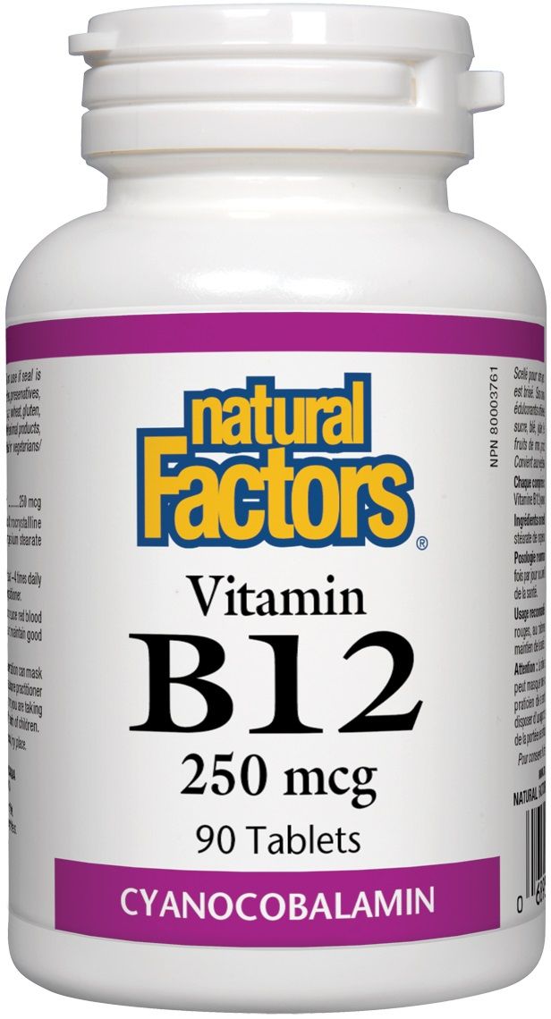Vitamin B12, 250 mcg, 90 таблетки, Natural Factors | Ozone.bg