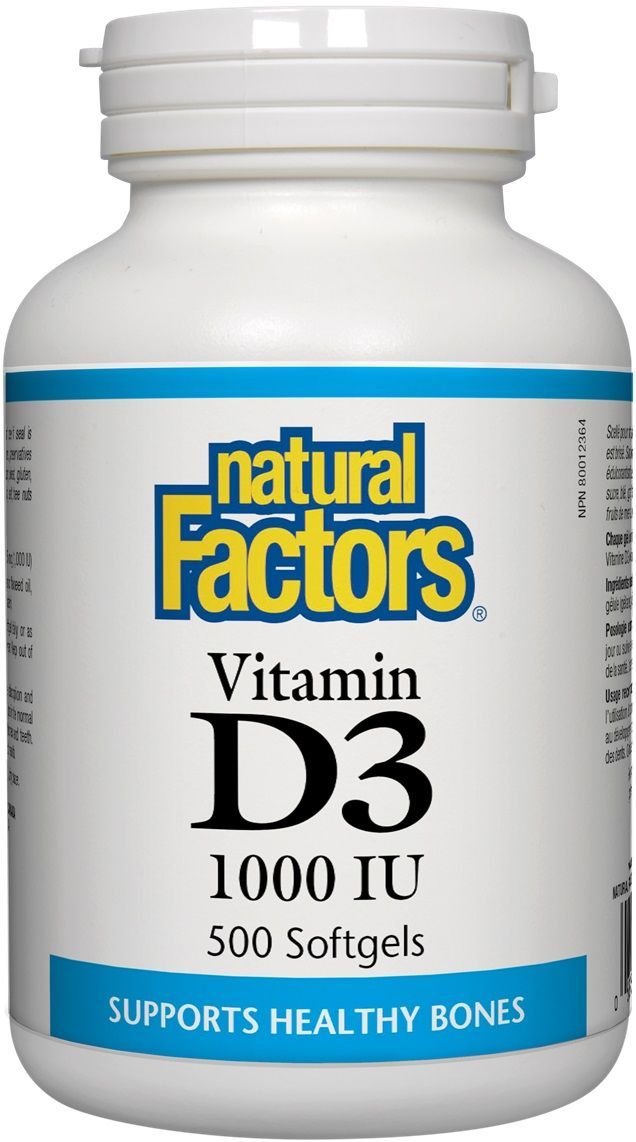 Vitamin D3, 1000 IU, 500 капсули, Natural Factors | Ozone.bg