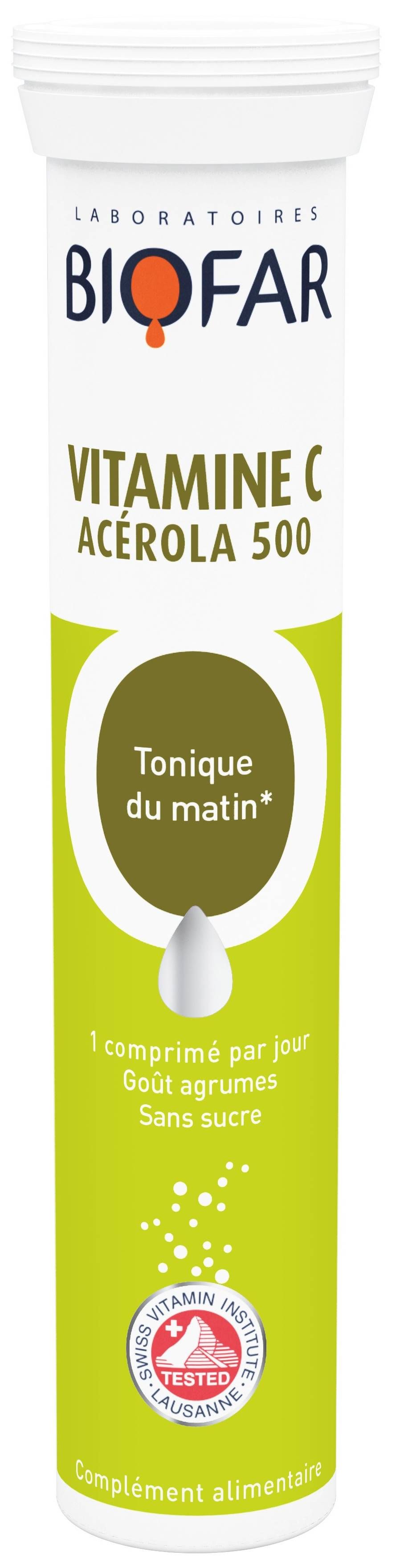 Vitamine C + Acerola 500, 20 ефервесцентни таблетки, Biofar | Ozone.bg