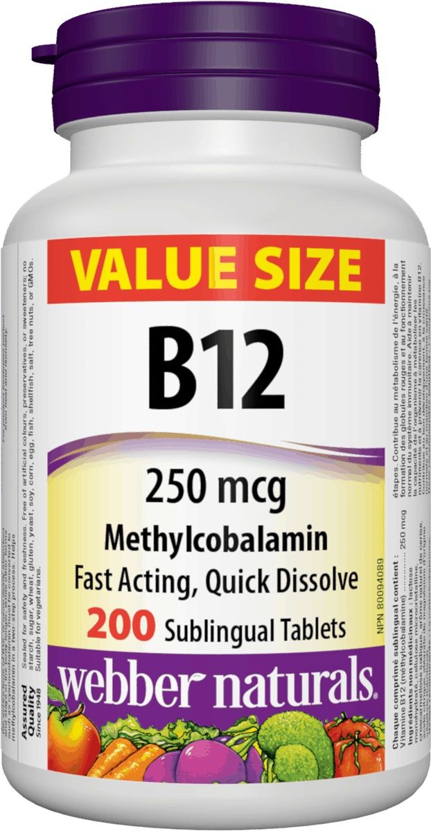 Vitamin B12, 250 mcg, 200 таблетки, Webber Naturals | Ozone.bg