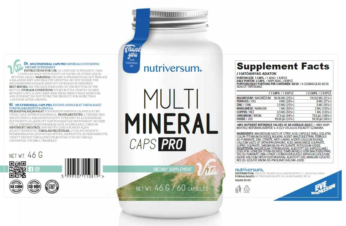 Vita MultiMineral Caps Pro, 60 капсули, Nutriversum | Ozone.bg