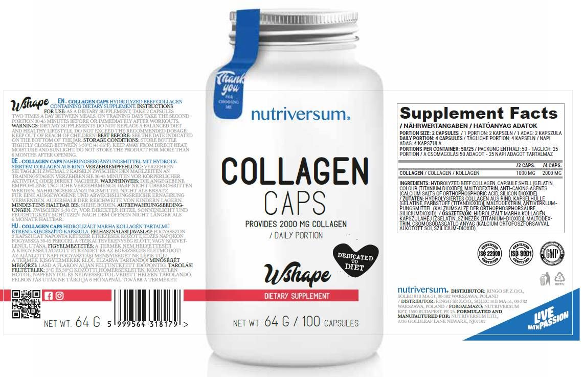 WShape Collagen, 500 mg, 100 капсули, Nutriversum | Ozone.bg