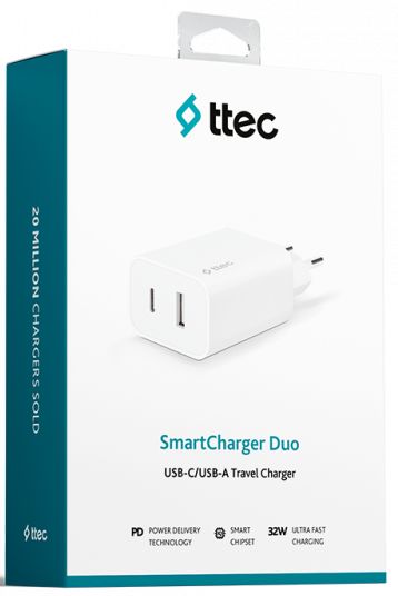 Зарядно устройство ttec - SmartCharger Duo PD, 32W, бяло | Ozone.bg