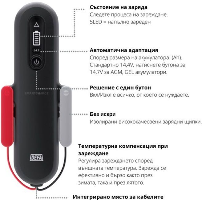 Зарядно и поддържащо устройство Defa - SmartCharge, 6А Li-ion, 12V ...
