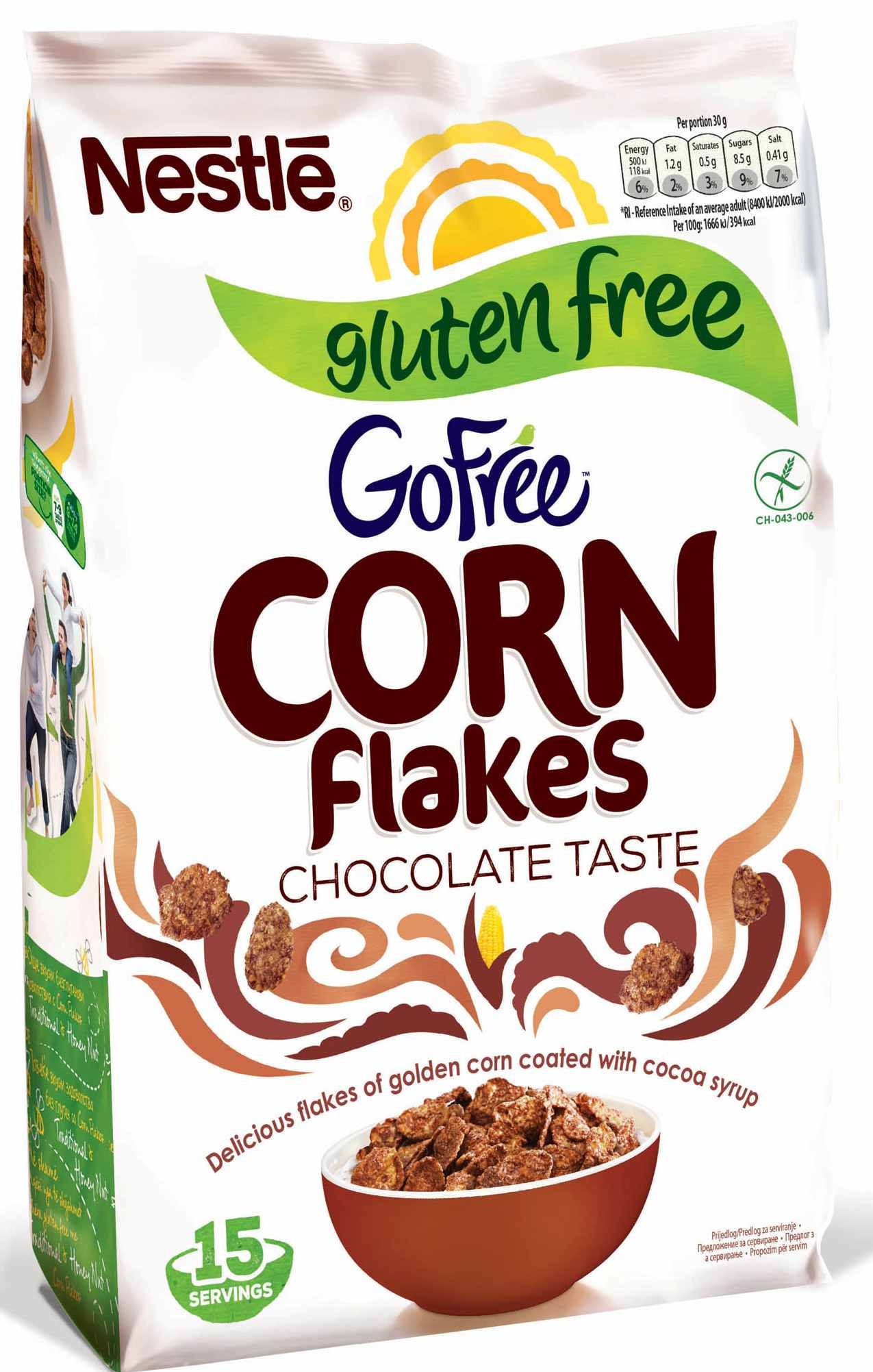 Зърнена закуска без глутен Nestle - Corn Flakes, с шоколад, 450 g ...