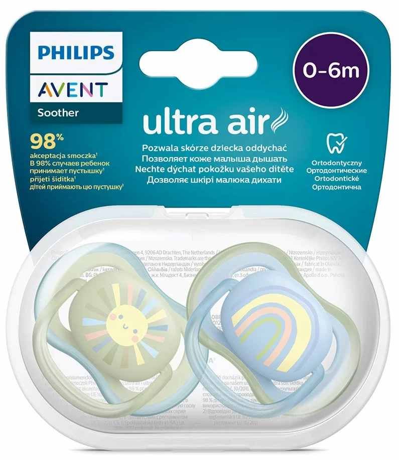 Залъгалки Philips Avent - Ultra Air, 0-6 м, 2 броя, с кутийка, сини ...