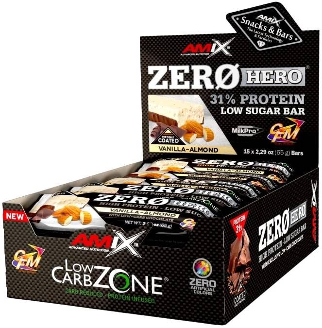 ZeroHero Protein Bar Box, ванилия с бадеми, 15 броя, Amix | Ozone.bg