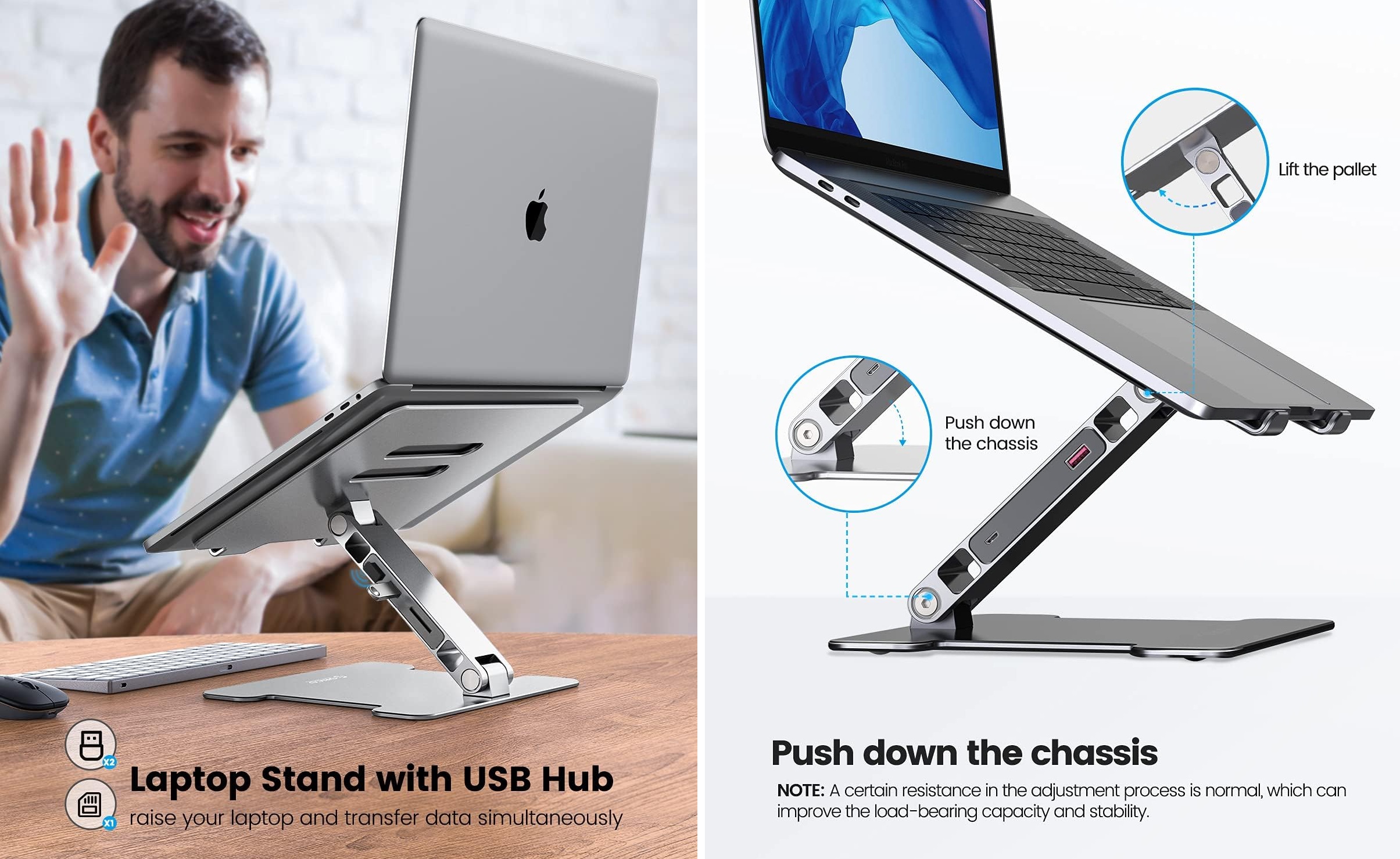 Поставка за лаптоп Orico - LST-2AS Aluminum, 15.6'', 2x USB3/SD, сребрист | Ozone.bg